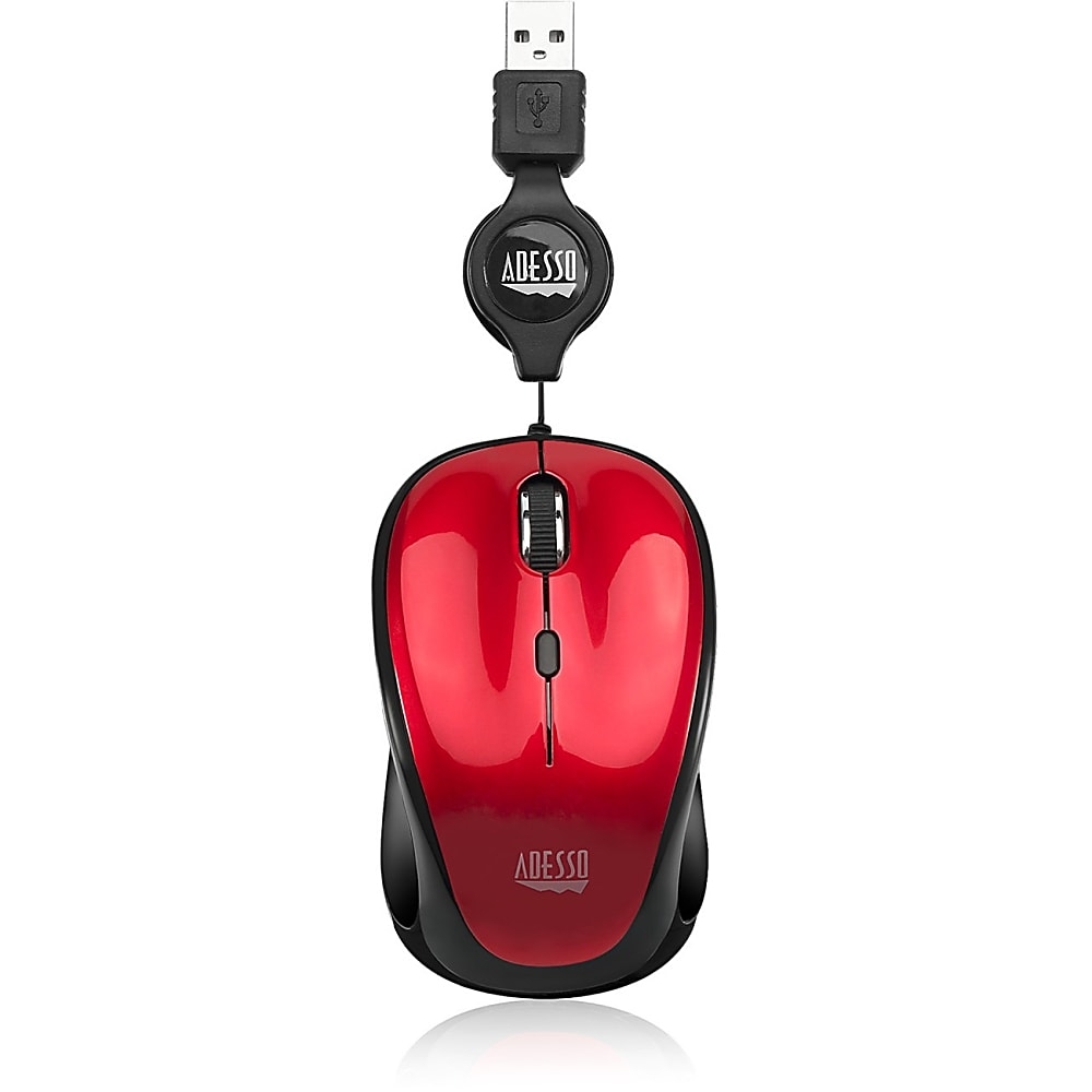 Adesso® iMouse S8R USB Illuminated Retractable Mini Optical Mouse, Red ...