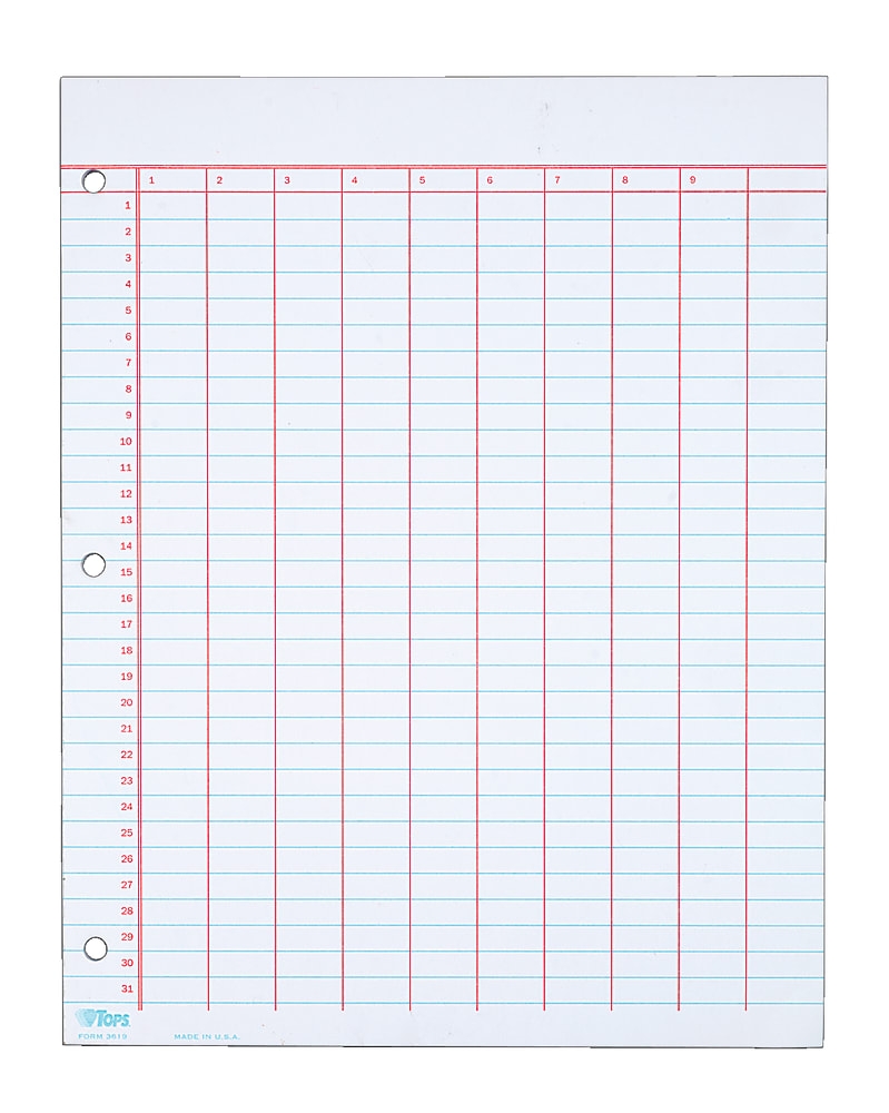 TOPS® Data Pad, 9 Column & Summary, 3-Hole Punched, 25 Sheets, White ...
