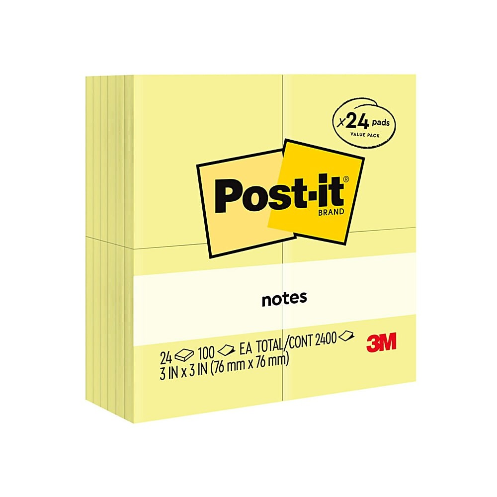 Post-it® Notes Value Pack, 24 Pads, 3 in x 3 in, Clean Removal, School ...