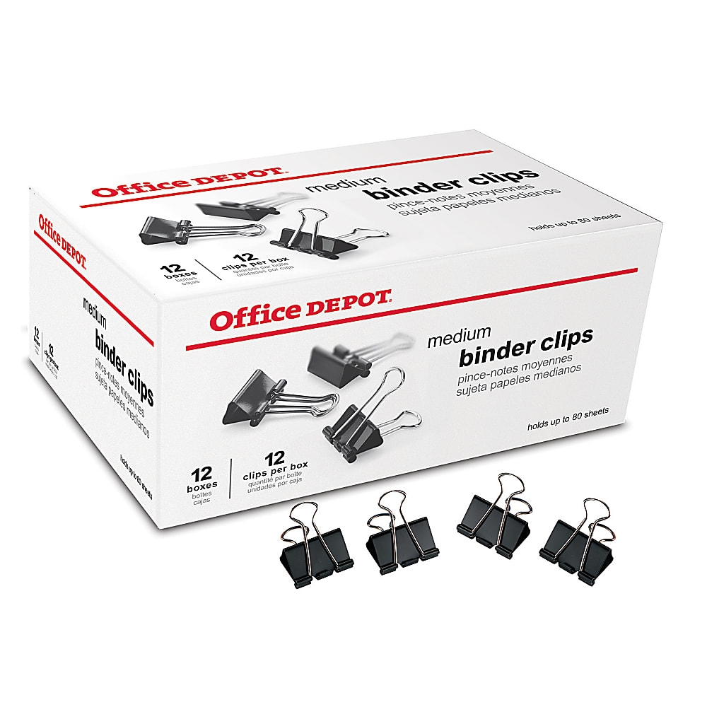 Office Depot® Brand Binder Clips, Medium, 1-1/4"" Wide, 5/8"" Capacity ...