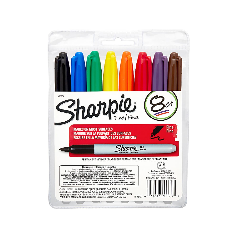 Sharpie Permanent Fine-Point Markers, Assorted Colors, Pack Of 8 ...