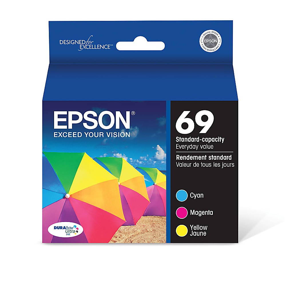 Epson® 69 DuraBrite® Ultra Cyan, Magenta, Yellow Ink Cartridges, Pack ...