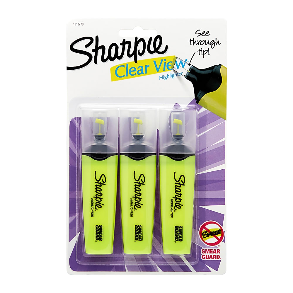 Sharpie Clear View Highlighters, Chisel Tip, Fluorescent Yellow, 3 Pack ...