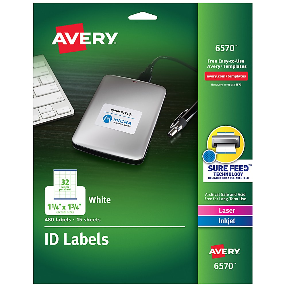 Avery® Permanent ID Labels With Sure Feed® Technology, 6570, Rectangle ...