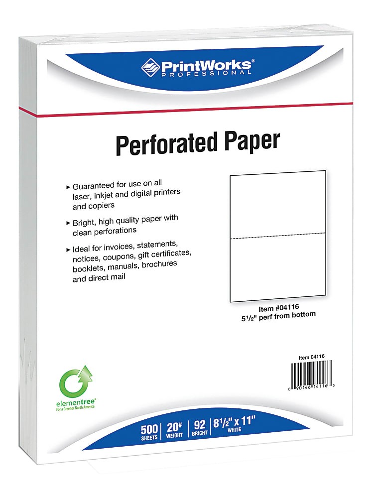 PrintWorks Professional Pre-Perforated Paper, 1 Ream, White, Letter (8 ...
