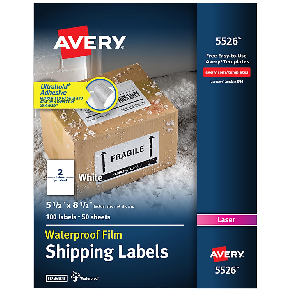 Avery® Waterproof Shipping Labels With Ultrahold®, 5526, Rectangle, 5-1 ...