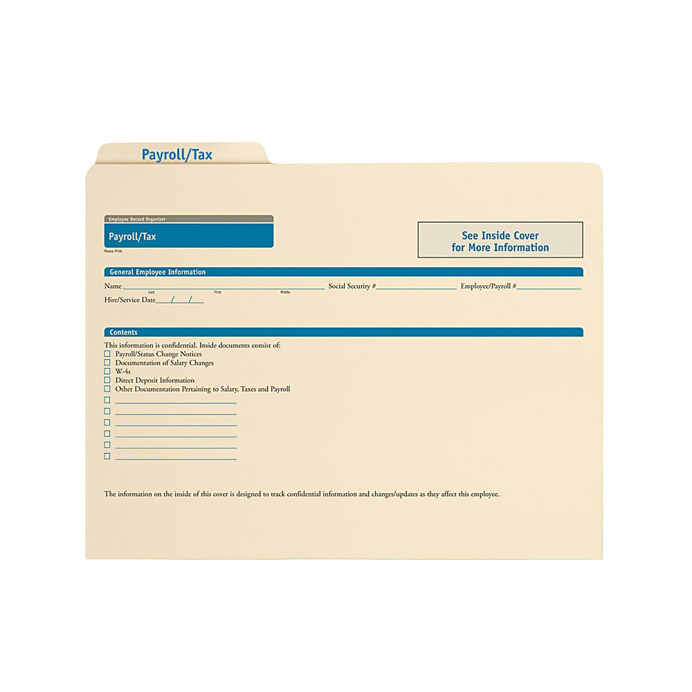 ComplyRight Payroll/Tax Folders, 11 3/4" x 9 1/2", Manila, Pack Of 25 ...