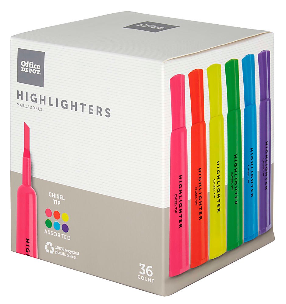 Office Depot® Brand Chisel-Tip Highlighter, 100% Recycled Plastic ...