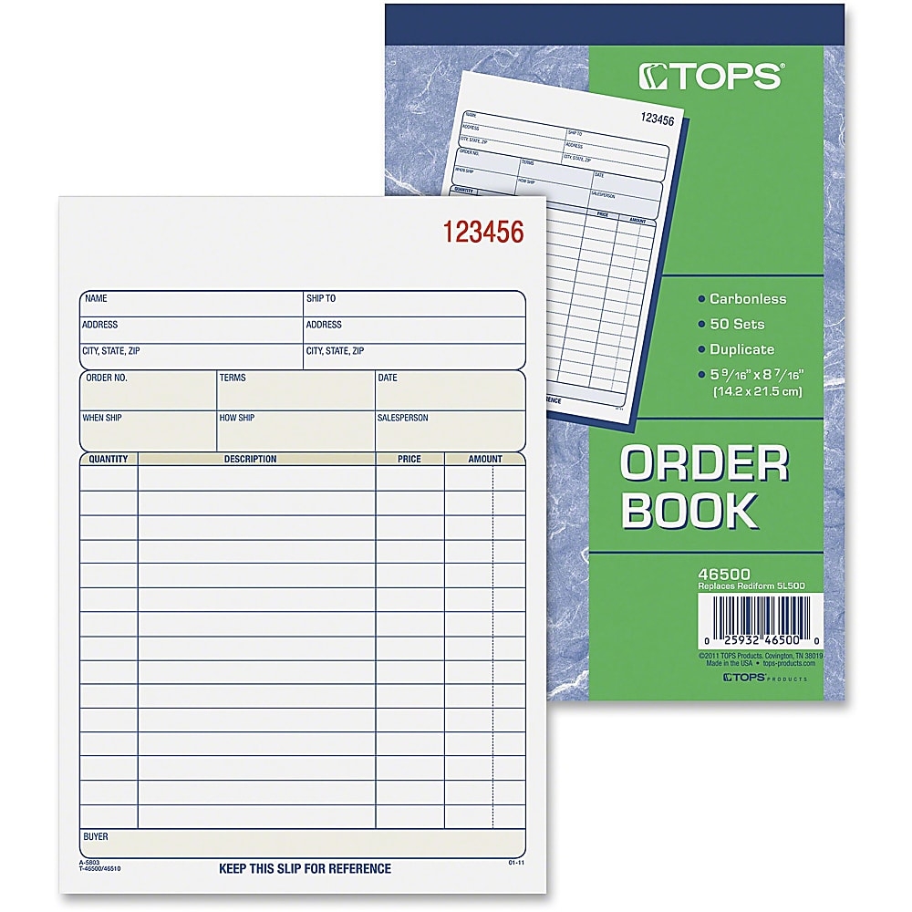 TOPS® 2-Part Carbonless Sales Order Book, 50 Sheets, 5-9/16"" x 7-15/16 ...
