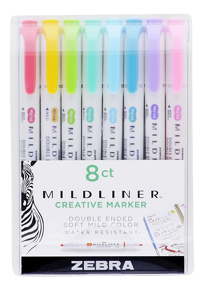 Zebra® Pen MILDLINER™ Double Ended Creative Markers, Pack Of 8, Chisel ...