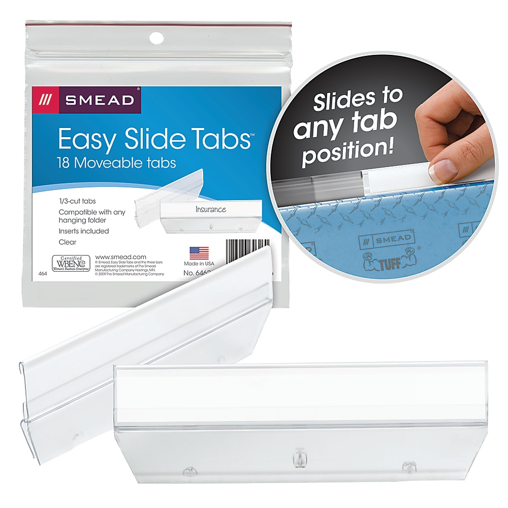 Smead® Easy Slide™ Tabs, 3 1/2"" x 1/2"", Clear, Pack Of 18 Best Deals ...