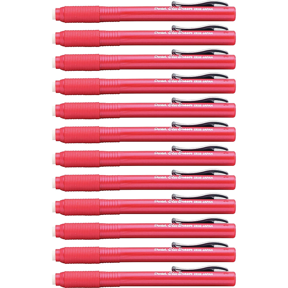Pentel Rubber Grip Clic Eraser - Red Barrel - Pen - Refillable - 12 ...