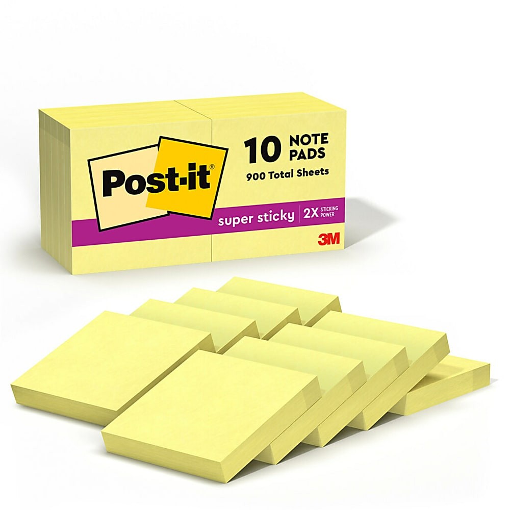 Post-it® Super Sticky Notes, 10 Pads, 1 7/8 in x 1 7/8 in, 2x the ...