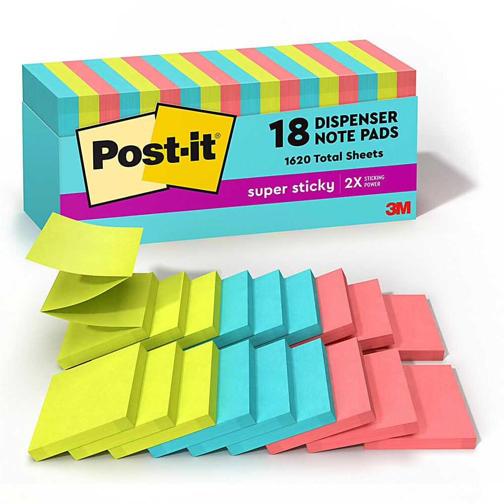 Post-it® Super Sticky Pop Up Notes, 3 in x 3 in, 18 Pads, 90 Sheets/Pad ...