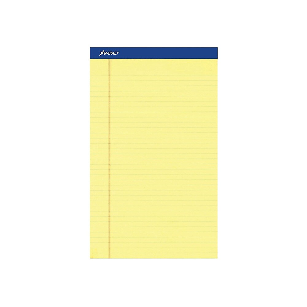 Ampad Notepads, 8.5"" x 14"", Wide Ruled, Canary, 50 Sheets/Pad, 12 ...