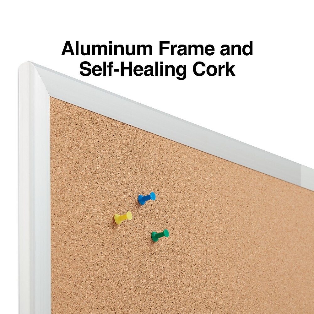 Staples Standard Durable Cork Bulletin Board, Aluminum Frame, 5'W x 3'H ...