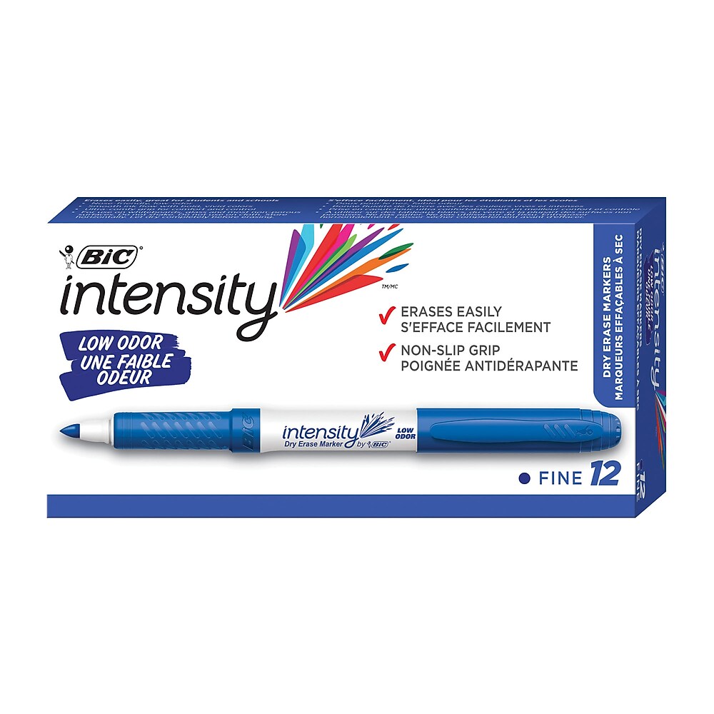 BIC Intensity Dry Erase Markers, Fine Tip, Blue, 12/Pack (GDE11BLU ...