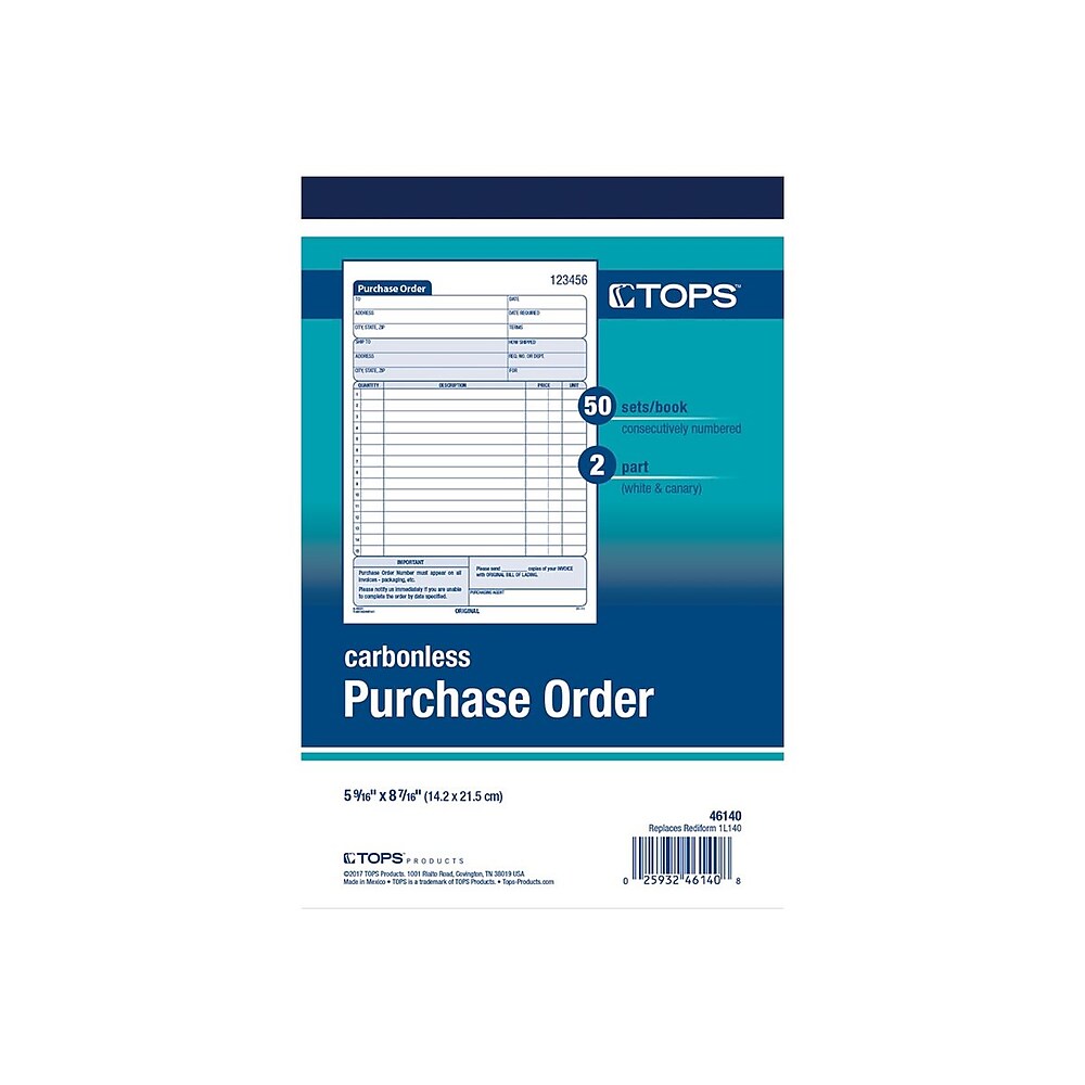 TOPS 2-Part Carbonless Purchase Requisitions, 7.94""L x 5.56""W, 50 ...