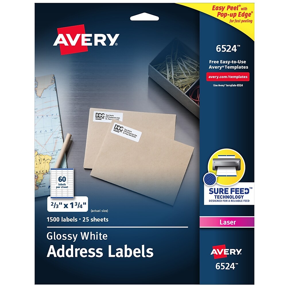 Avery Easy Peel Laser Return Address Labels, 2/3"" x 1-3/4"", White, 60 ...