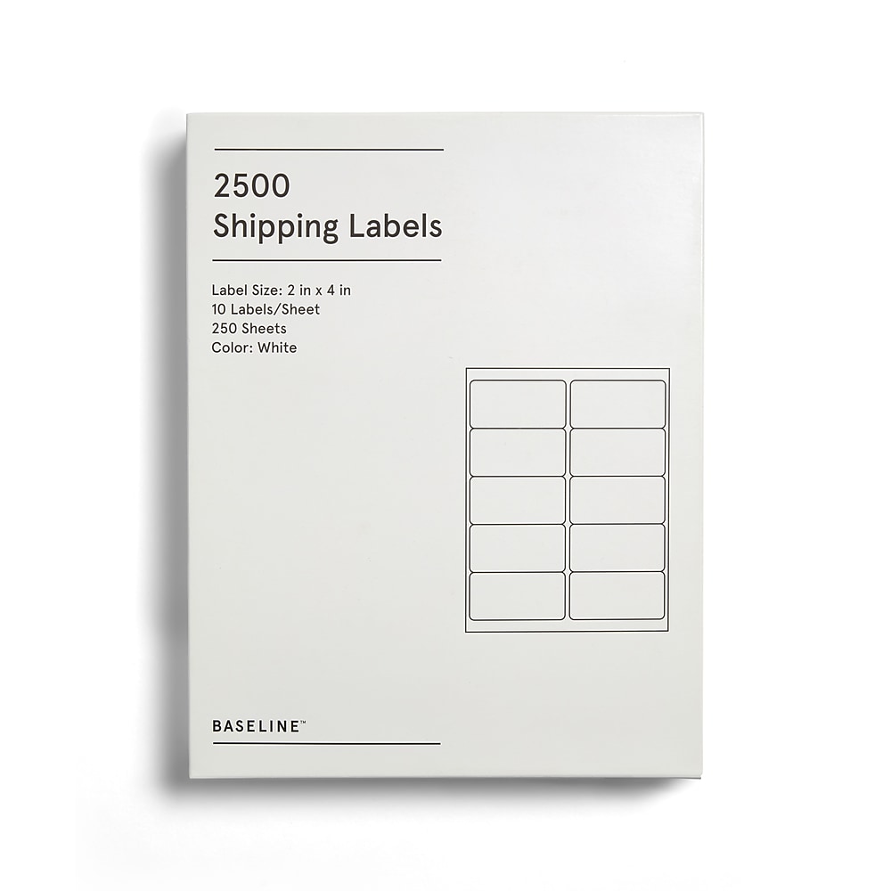 Baseline Laser/Inkjet Blank Shipping Labels, 2"" x 4"", White, 10 ...