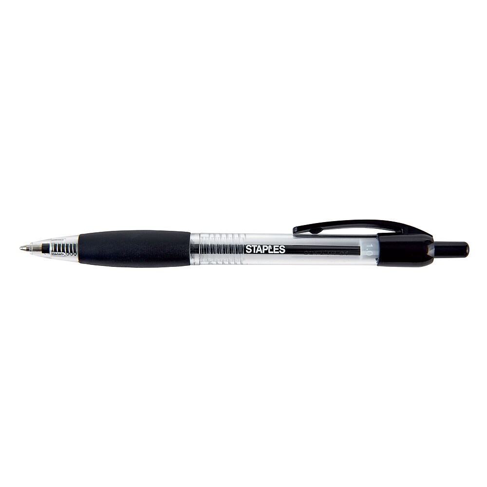 Staples Retractable Ballpoint Pen, Medium Point, 1.0mm, Black Ink, 12 ...