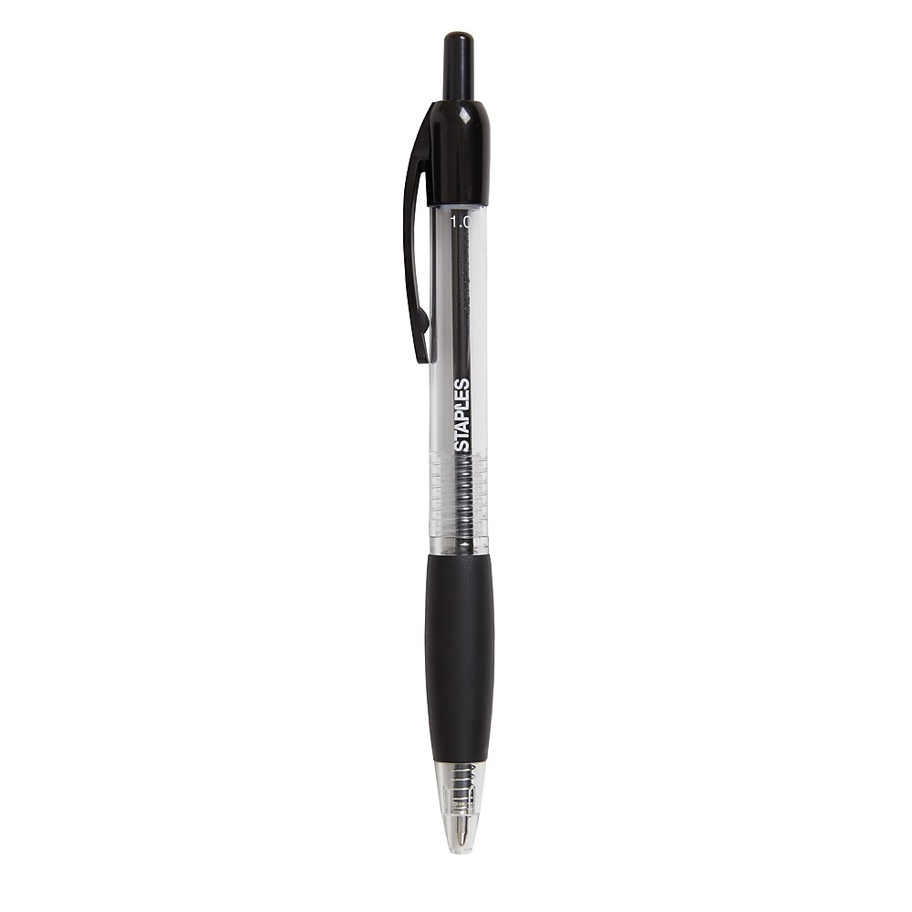 Staples Retractable Ballpoint Pen, Medium Point, 1.0mm, Black Ink, 12 ...