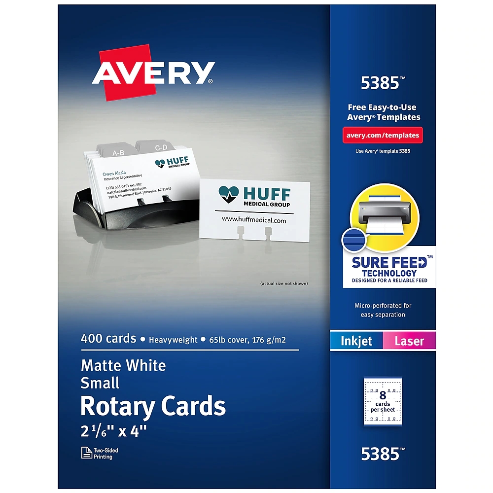 Avery Rotary Cards, Matte White, 2 1/6" x 4", Laser/Inkjet, 400/Pack ...