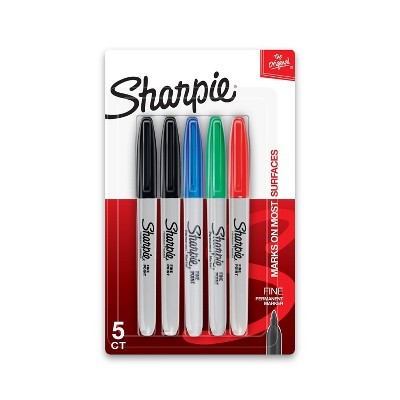Sharpie 5pk Permanent Markers Fine Tip Multicolored: Art & Stationery ...