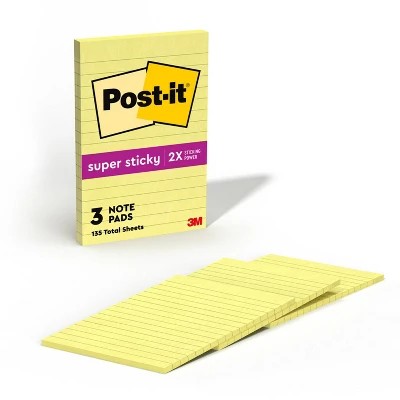 Post-it 4pk 4" x 6" Lined Super Sticky Notes 45 Sheets/Pad - Canary ...