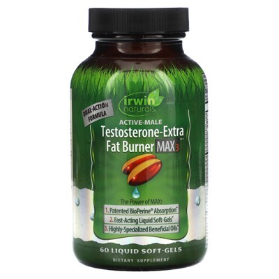 Irwin Naturals Active-Male, Testosterone-Extra Fat Burner MAX 3, 60 ...
