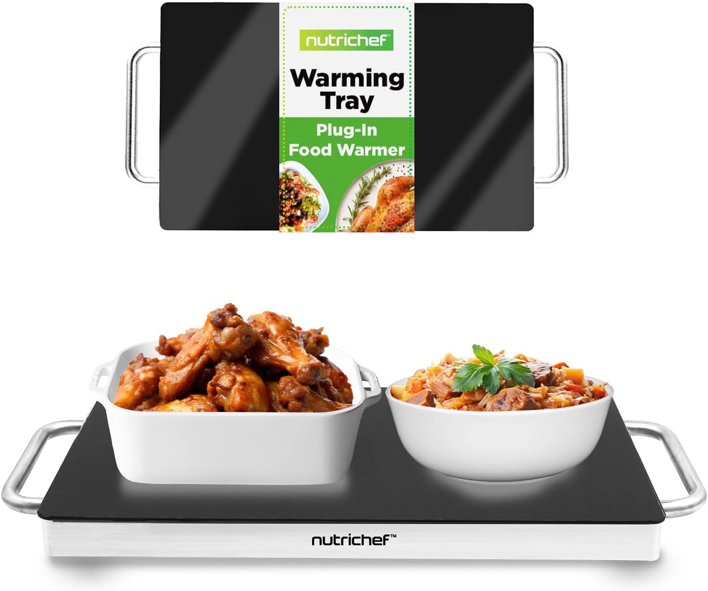 Nutrichef Electric Hot Plate Tray Dish Warmer with Black Glass Top ...