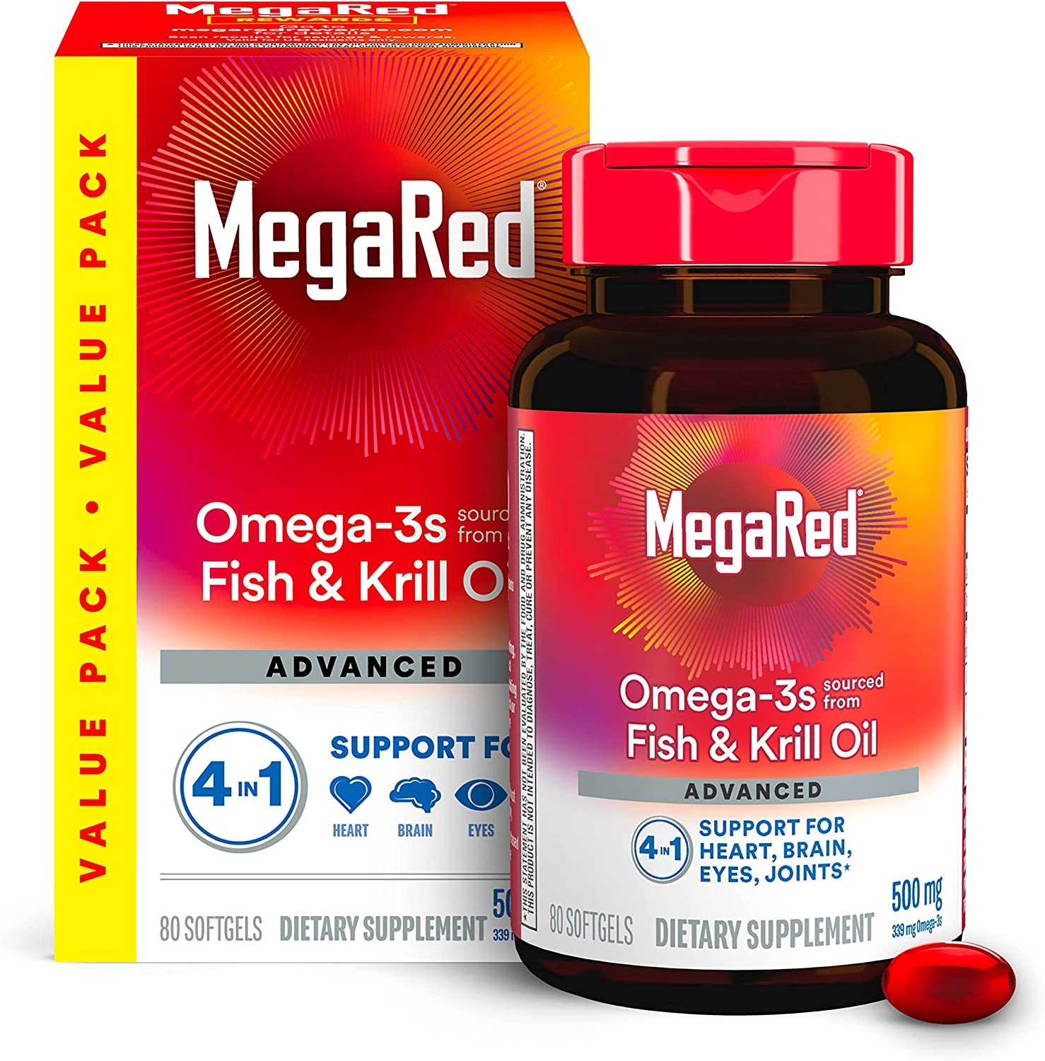 Megared Omega 3 Fish Oil & Antarctic Krill Oil Softgels for Brain ...