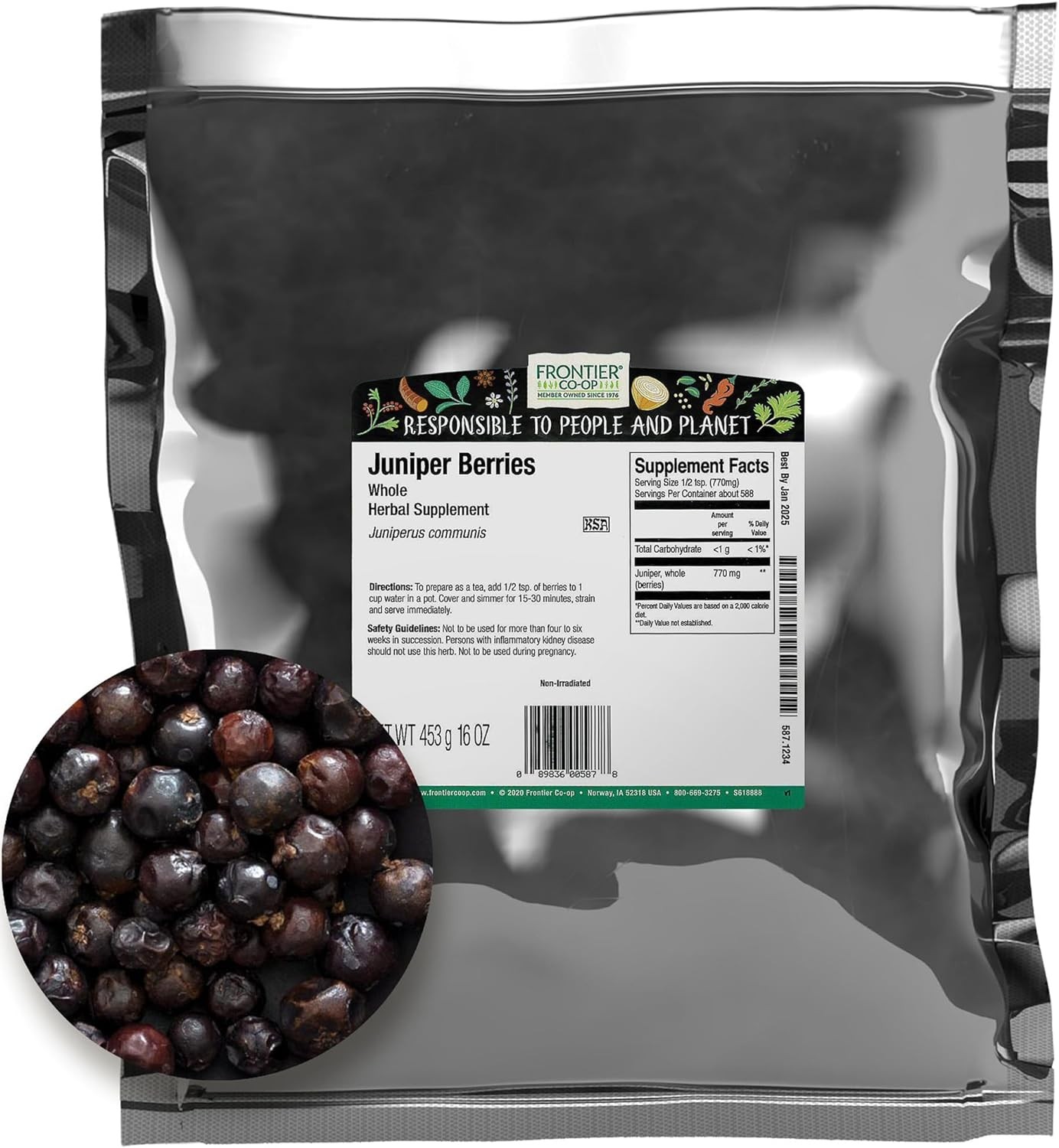 Frontier Co-op Juniper Berries Whole, 1lb Bulk Bag - Pure & Natural ...