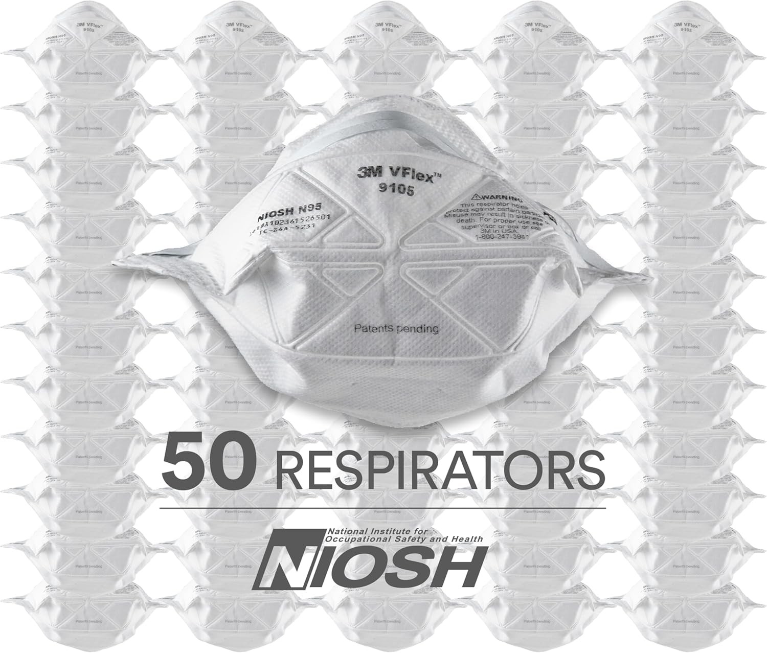 3M N95 Disposable Respirator, Pack of 50, VFlex Particulate Respirators ...