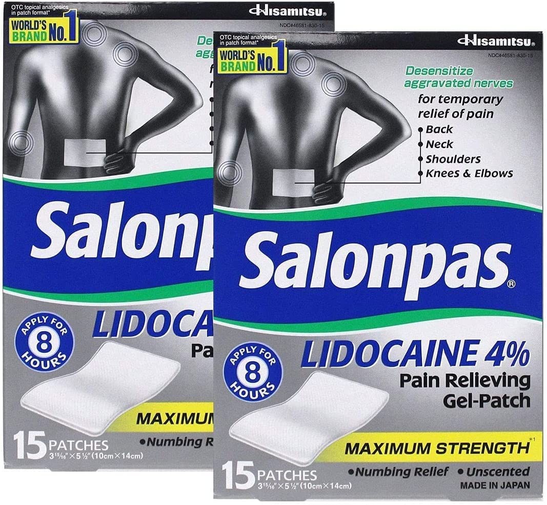 Salonpas LIDOCAINE (2 Packs of 15 Patches) Pain Relieving Maximum ...