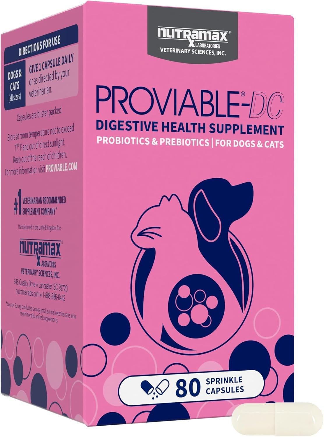 Nutramax Proviable Probiotics for Dogs and Cats, Daily Digestive Health ...