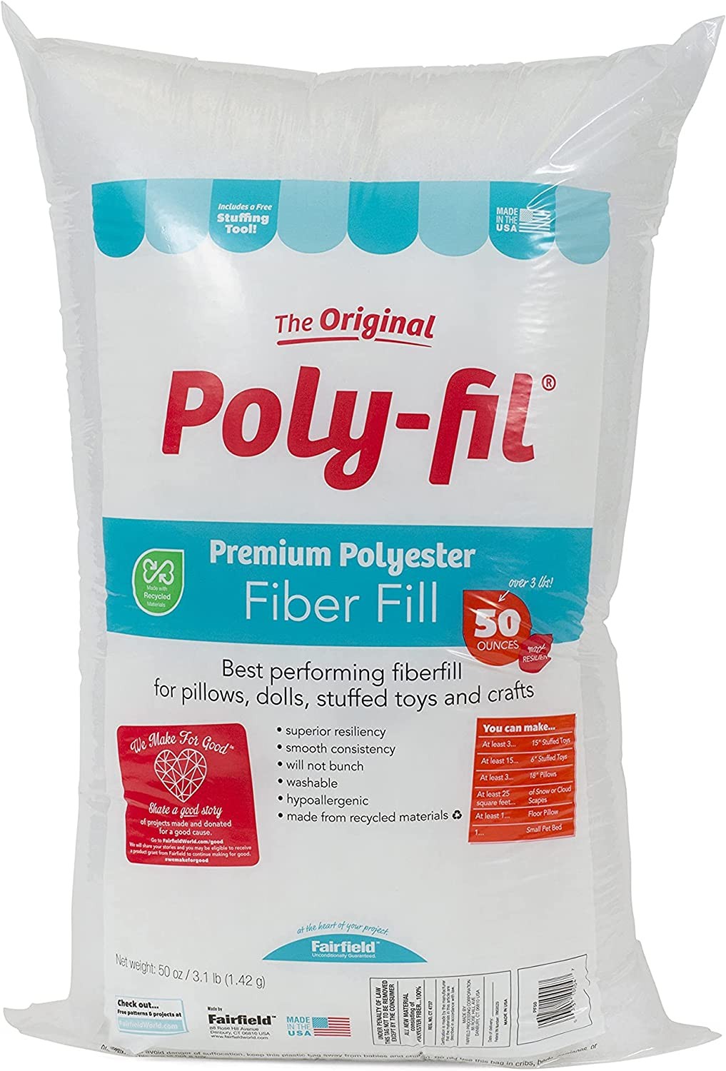 Poly-Fil Premium Polyester Fiber Fill by Fairfield, 50 oz bag Deals and ...
