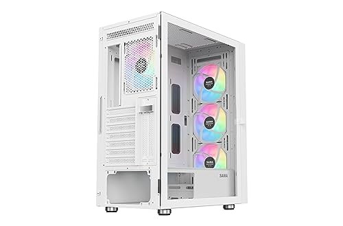 SAMA 3509 Tempered Glass ATX Mid Tower Gaming Computer Case w/ 4 x ARGB ...