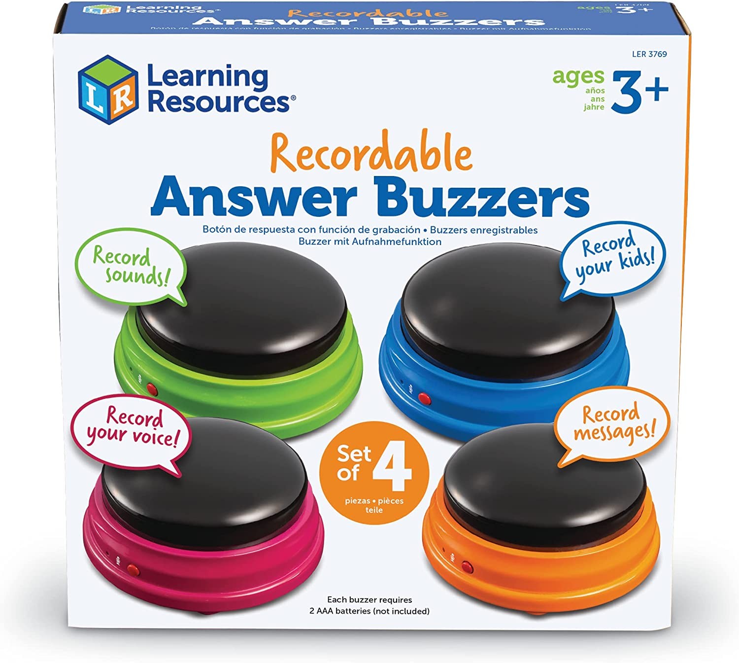 Learning Resources Recordable Answer Buzzers - Set of 4, Ages 3+ | Pre-K Personalized Sound ...