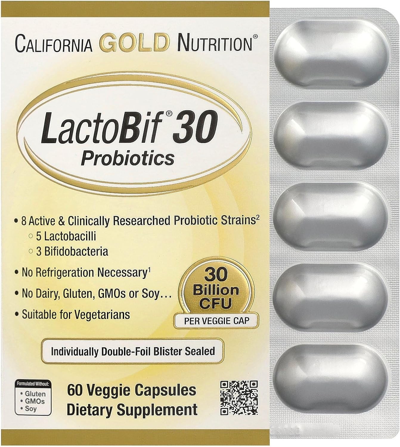 California Gold Nutrition LactoBif® 30 Probiotics, 30 Billion CFU, 60 ...