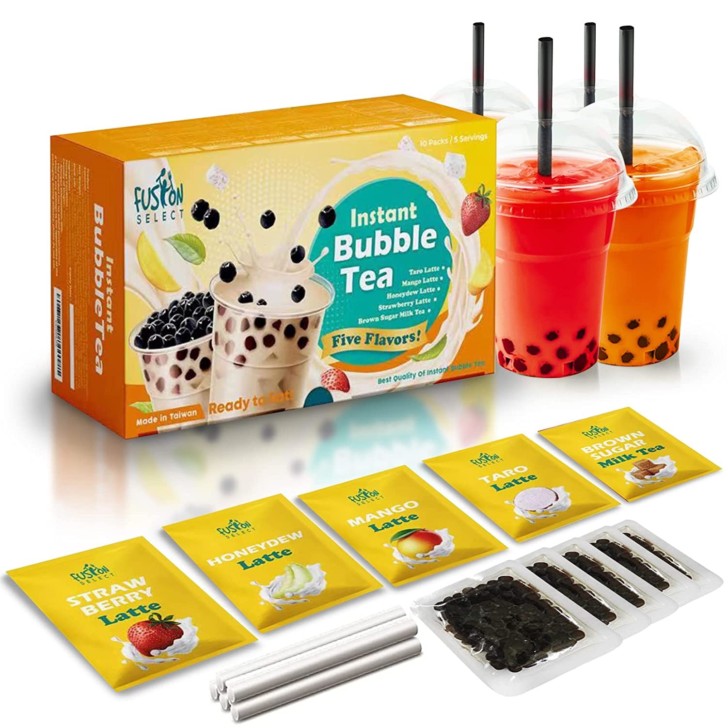 Fusion Select 5 Packs Bubble Tea Kit Flavors Taro, Mango, Honeydew ...