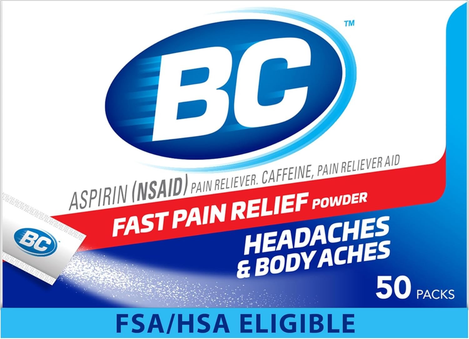 BC Powder Original Strength Pain Reliever, Aspirin Dissolve Packs, 50 ...