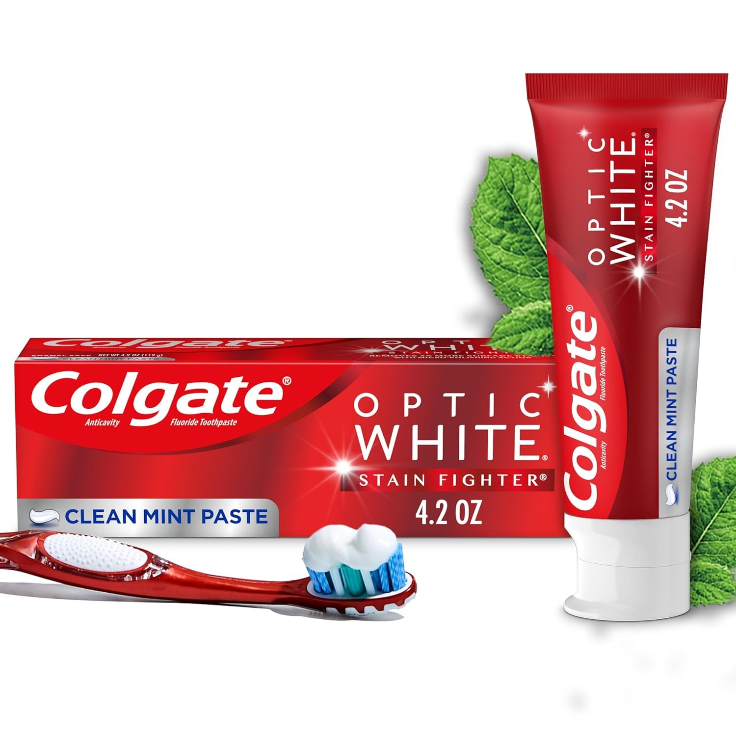 Colgate Optic White Stain Fighter Whitening Toothpaste, Clean Mint ...