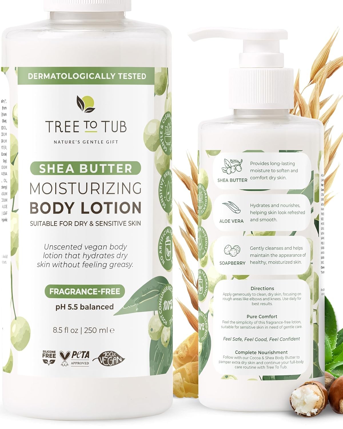 Tree To Tub Unscented Shea Butter Body Lotion for Dry Skin - Fragrance ...