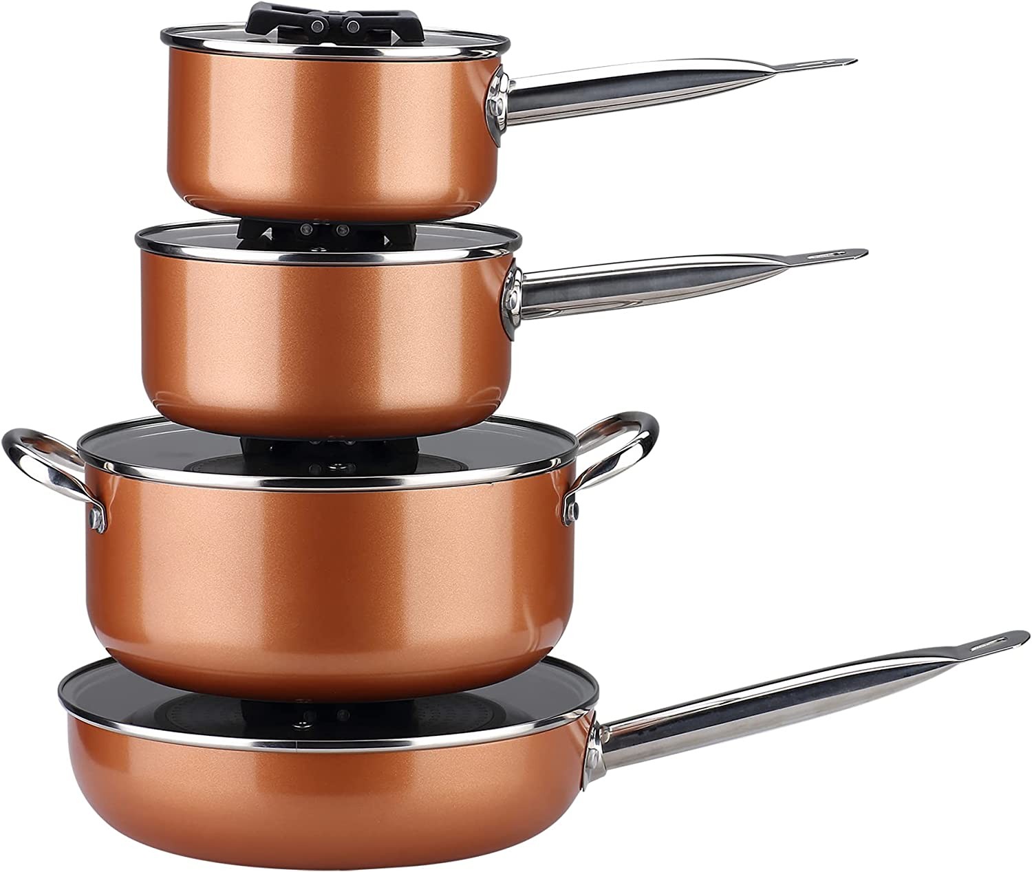 Gourmet Edge Stackable Stainless Steel Nonstick Cookware Set, Pots W ...