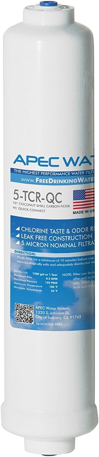 APEC Water Systems 5-TCR-QC US MADE 10" Inline Carbon Filter with ¼ ...