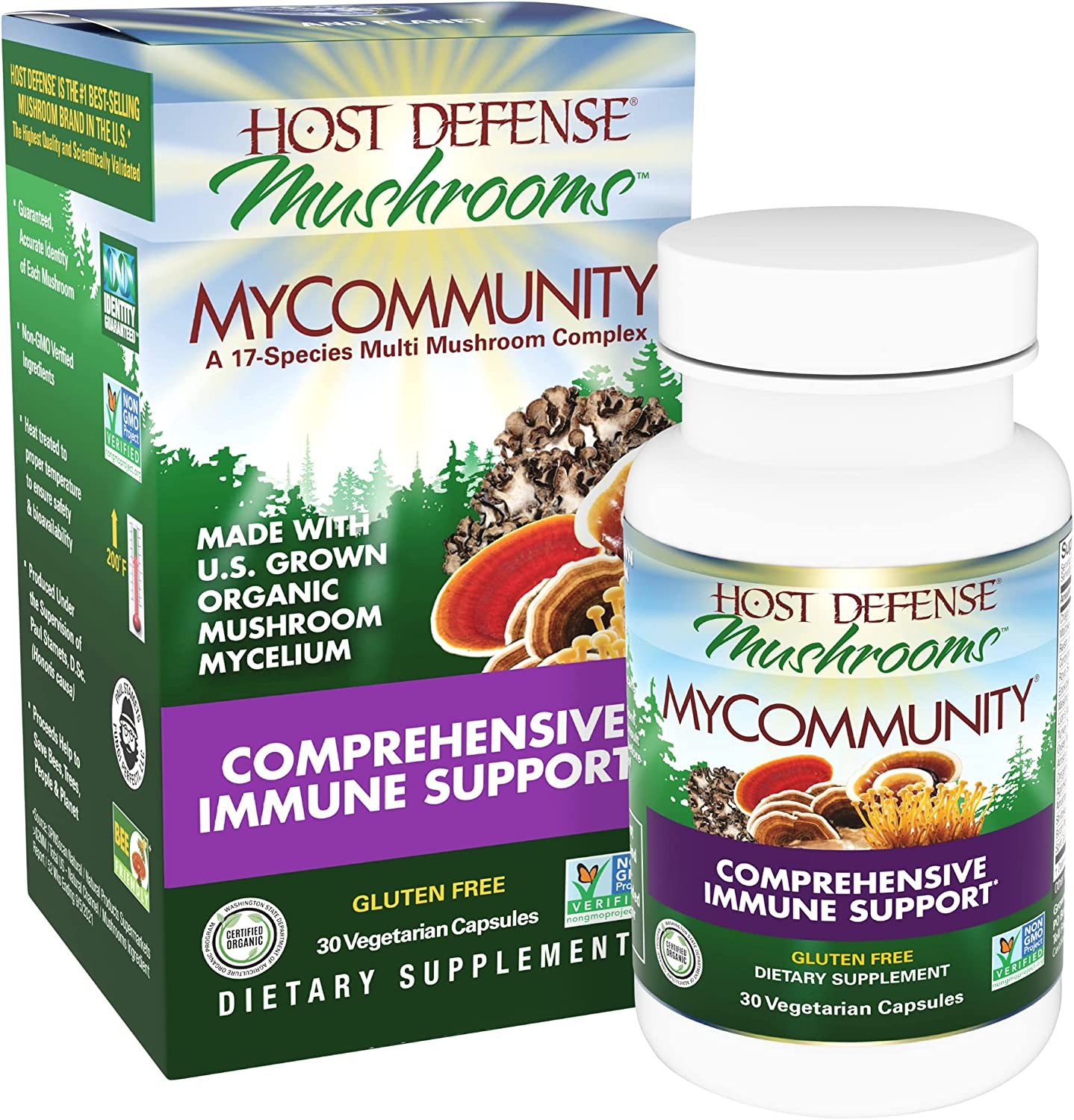 Host Defense, MyCommunity Capsules, Advanced Immune Support, Mushroom Supplement with Lion’s ...