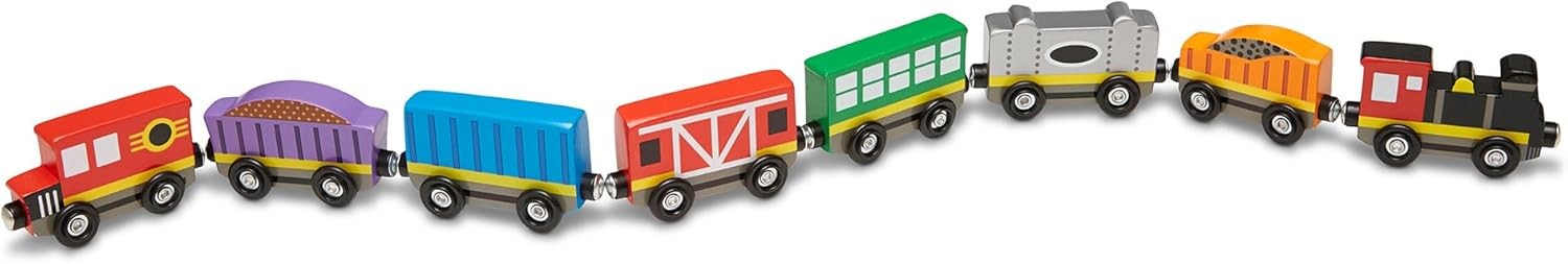 Melissa & Doug Wooden Magnetic Train Cars - 8 Piece Educational and ...