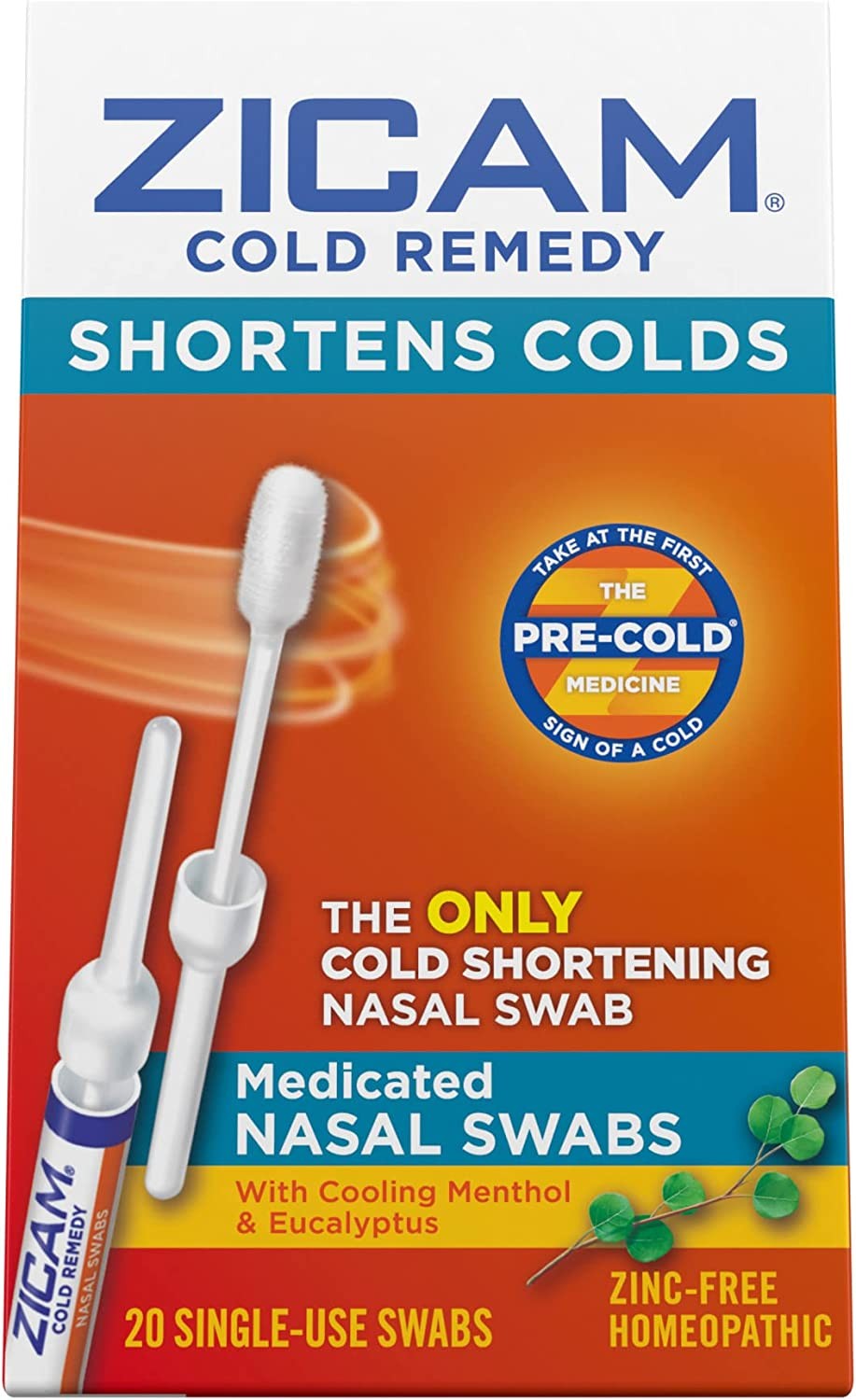 Zicam Cold Remedy Cold Shortening Medicated Nasal Swabs Zinc-Free 20ct ...