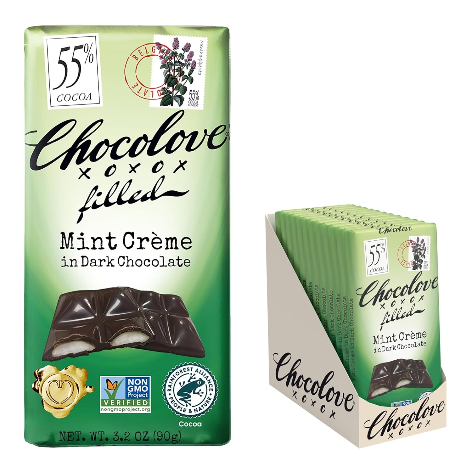 Chocolove Mint Crème Bars | 55% Cocoa | Infused with Dairy Free Peppermint Creme in Creamy Dark ...